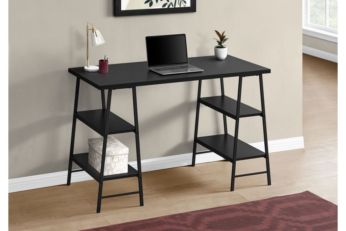 Black Metal 48" Computer Desk with Shelves at Gardner-White