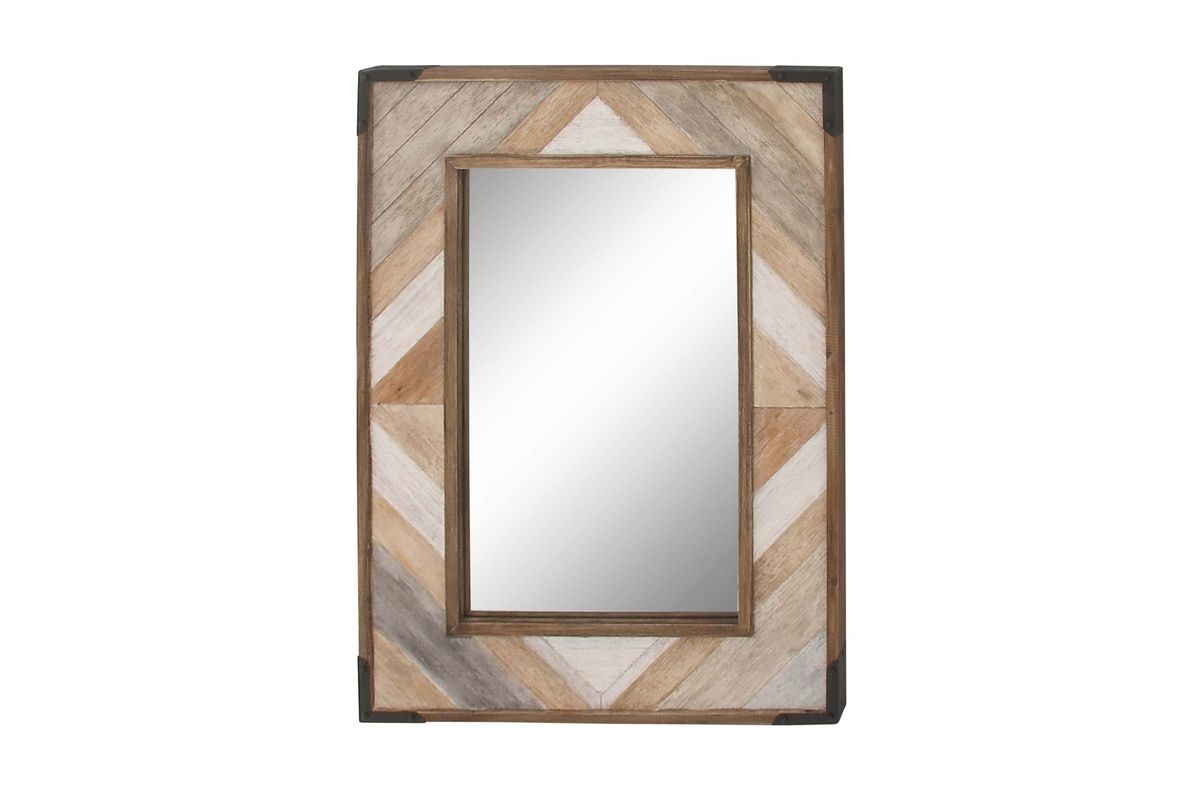 Rustic Reflections 38" Distressed Chevron Design Wall Mirror by UMA
