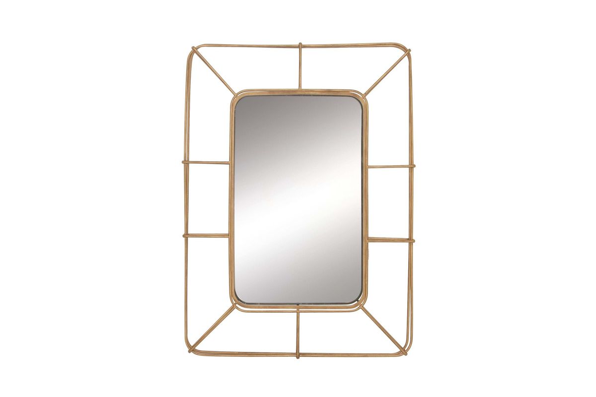 Modern Reflections Rounded Rectangular Iron Grid Wall Mirror in Gold by UMA