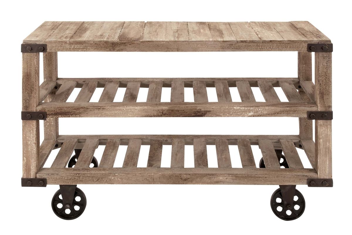 Industrial Inspired 3-Tier Rolling Console Cart in Natural by UMA